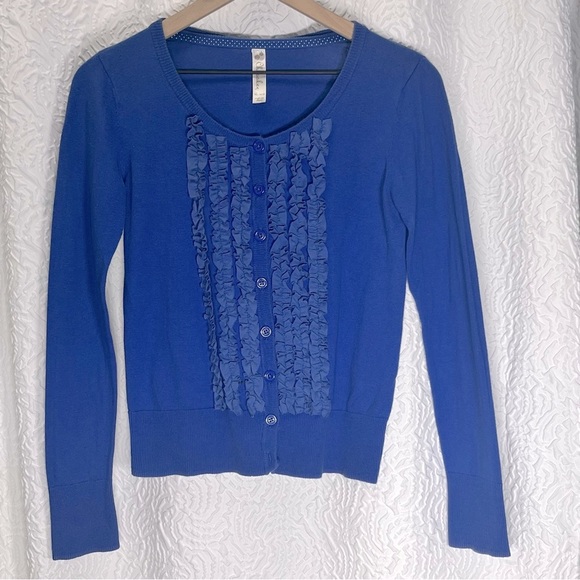 Cherokee | Shirts & Tops | Cherokee Royal Blue Ruffle Front Button Up ...